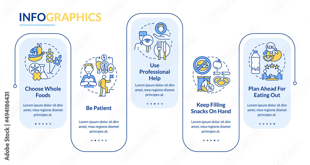 Approaches to healthy diet rectangle infographic template. Data ...