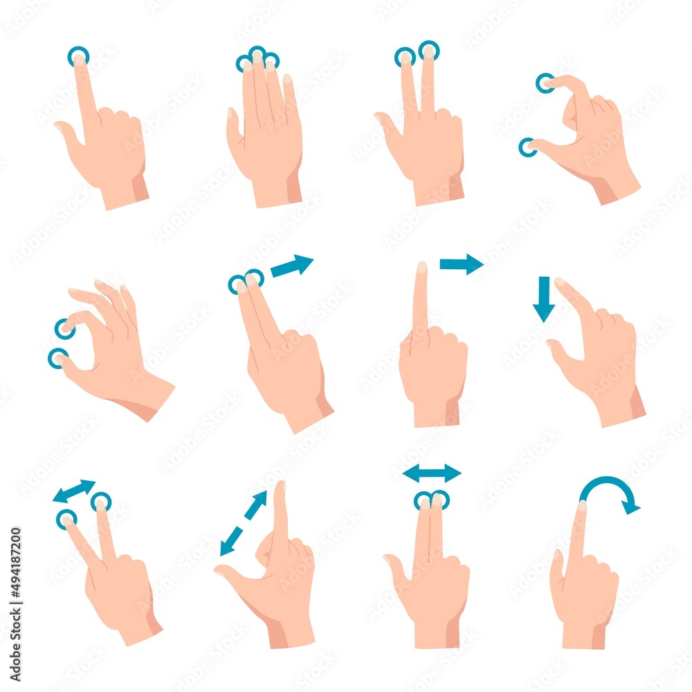 Hand gestures for smartphone, tablet ot laptop interactive touchscreen ...