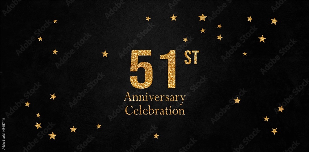 51st Anniversary celebration. Golden number 51 with golden stars ...