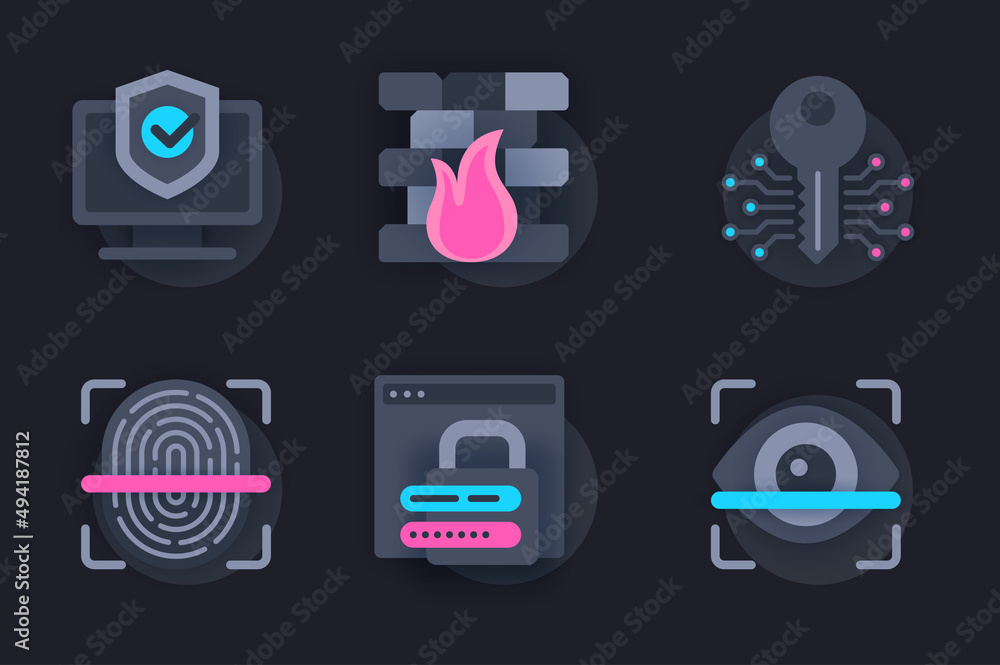 Cyber security web concept of 3d paper icons set. Pack flat pictograms ...