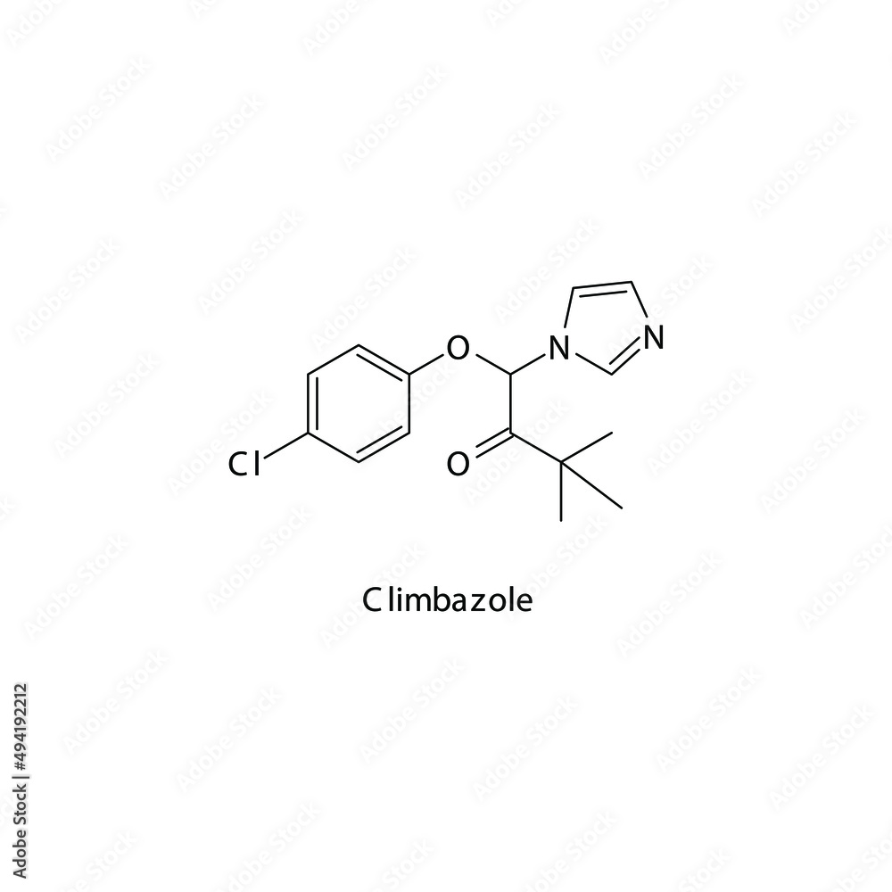 Climbazole molecular structure, flat skeletal chemical formula. Azole ...