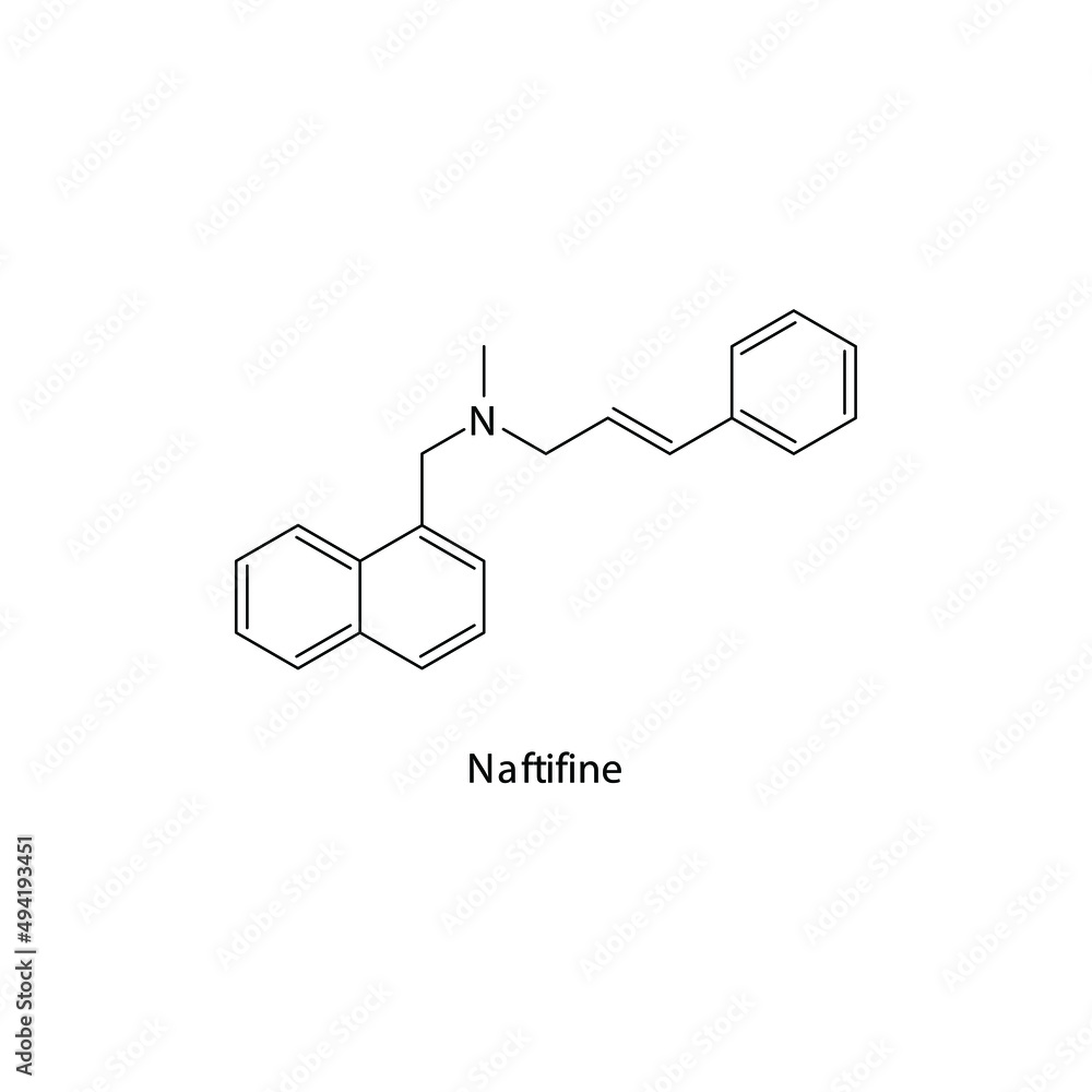 Naftifine molecular structure, flat skeletal chemical formula ...