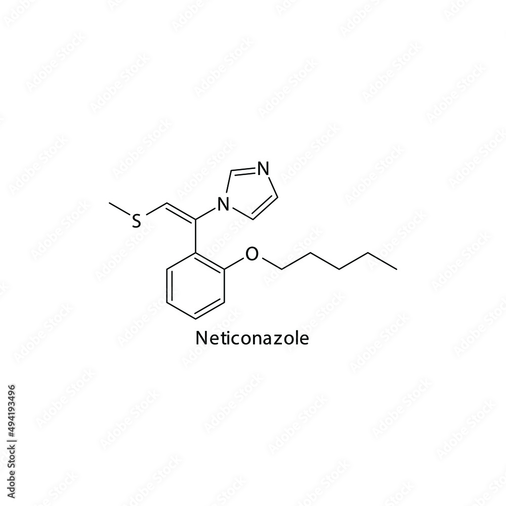 Neticonazole molecular structure, flat skeletal chemical formula. Azole ...