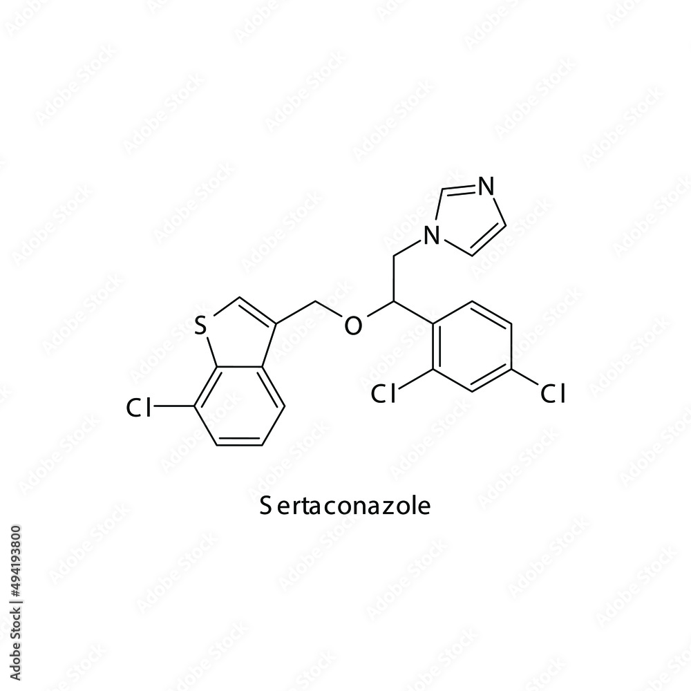 Sertaconazole molecular structure, flat skeletal chemical formula ...