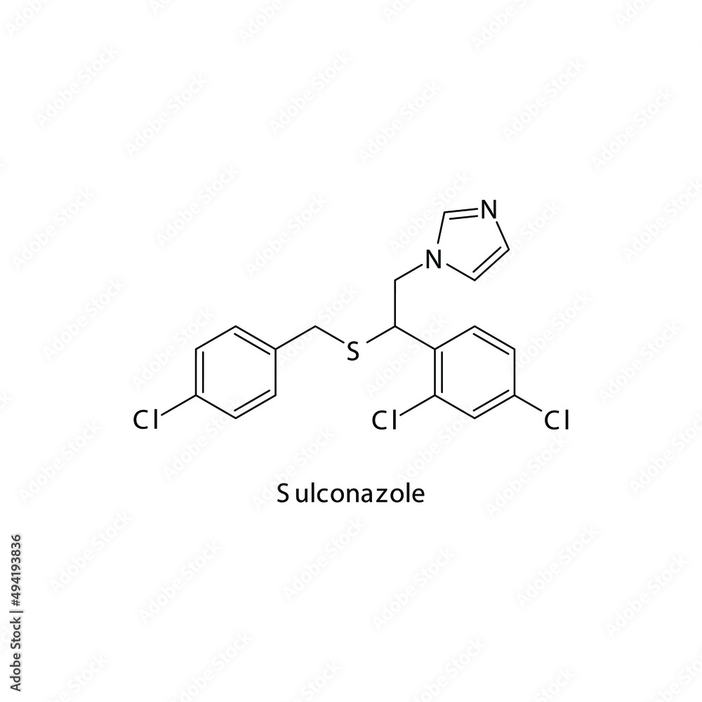 Sulconazole molecular structure, flat skeletal chemical formula. Azole ...