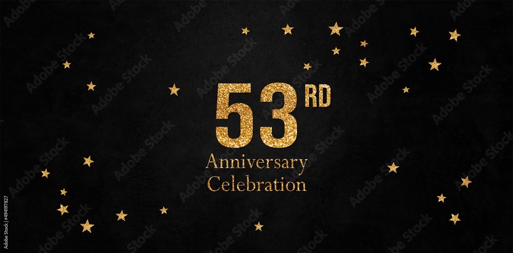 53rd Anniversary celebration. Golden number 53 with golden stars ...