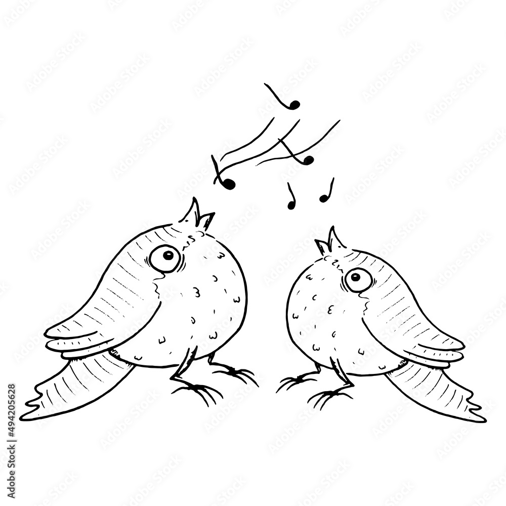 Bird cartoon sketch hand drawn. Vector illustration of a singing bird ...