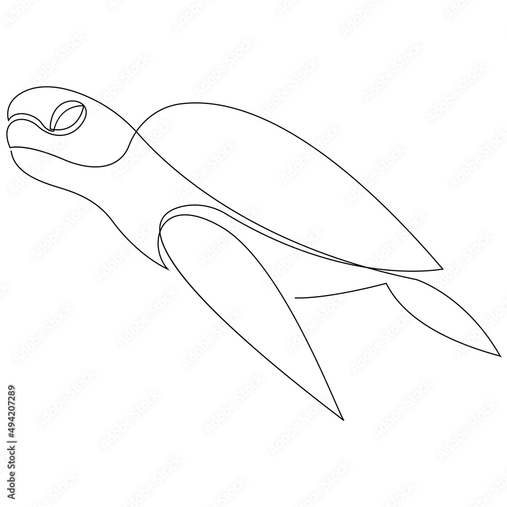 Minimal drawing of sea turtle animal drawn by single continuous line ...