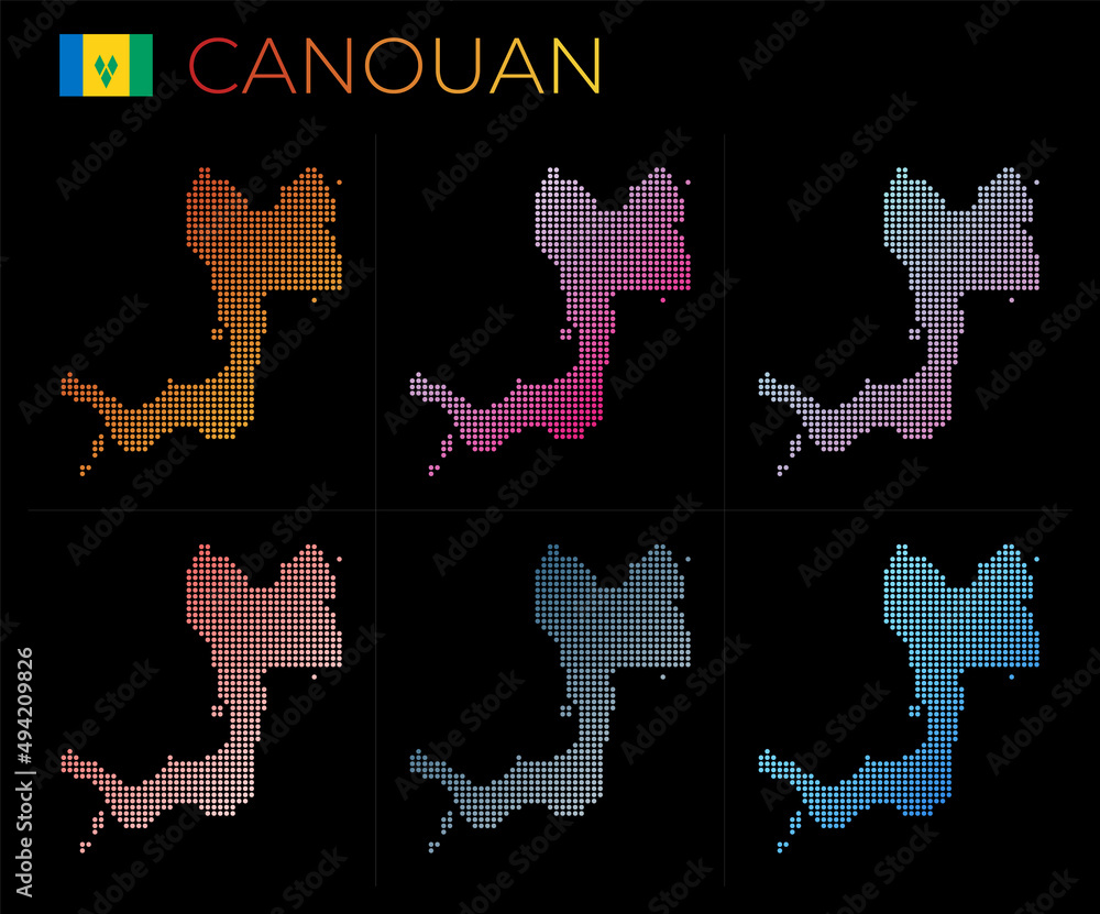 Canouan dotted map set. Map of Canouan in dotted style. Borders of the ...