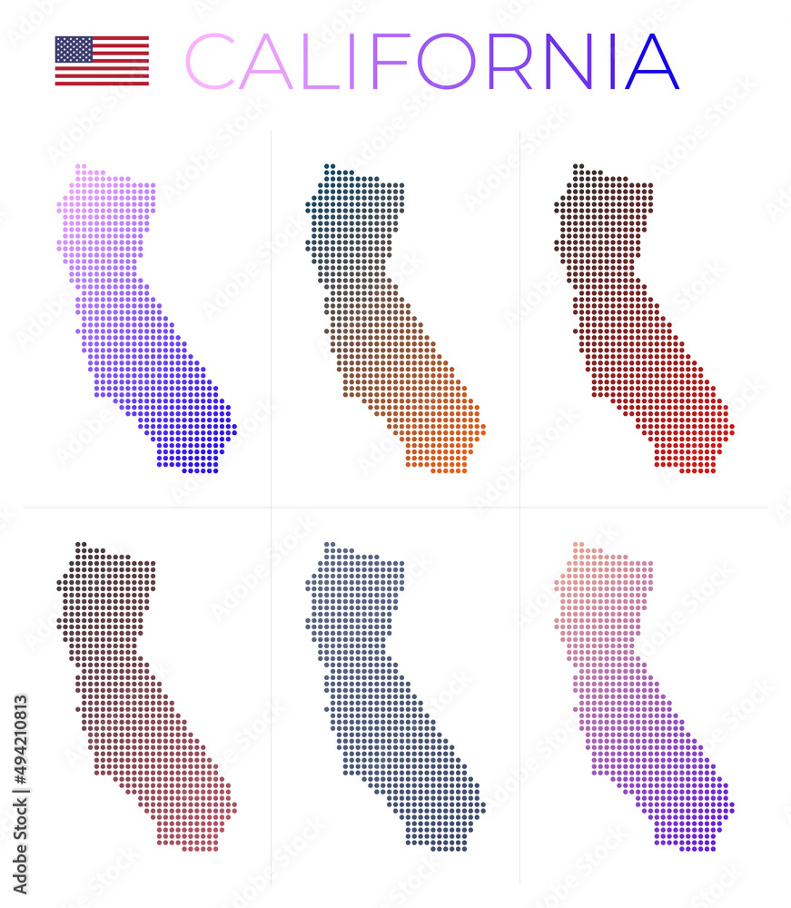 California dotted map set. Map of California in dotted style. Borders ...