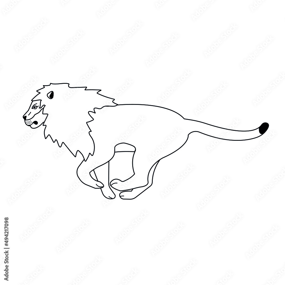 Vector flat running outline lion isolated on white background Stock ...