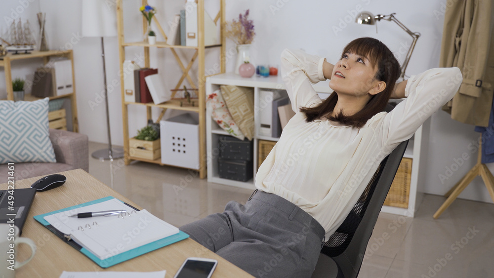 Plakát elegant asian woman ceo relaxed sitting on swivel chair and ...