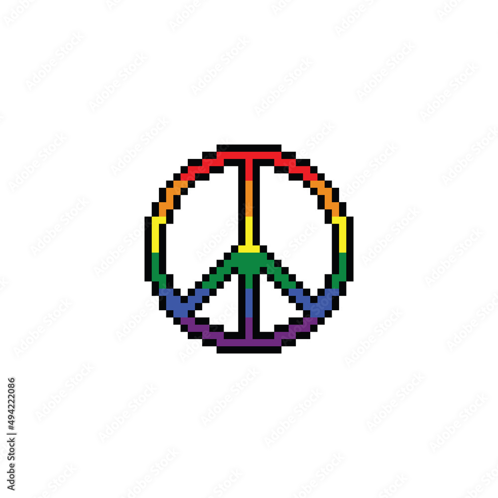 pixel peace symbol Gay heart vector or LGBT logo . pixel art Rainbow ...