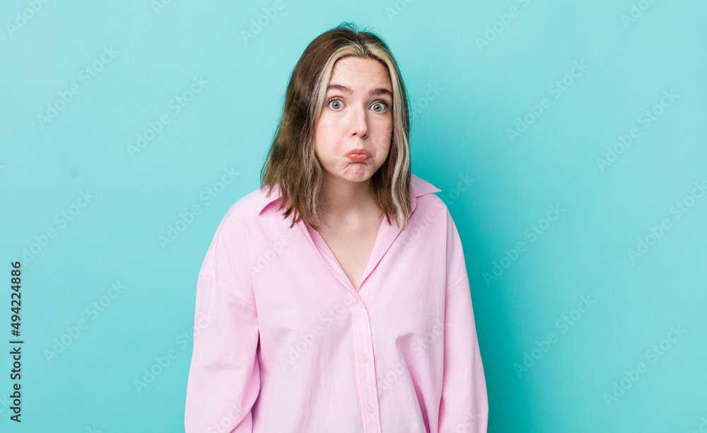 pretty caucasian woman with a goofy, crazy, surprised expression ...