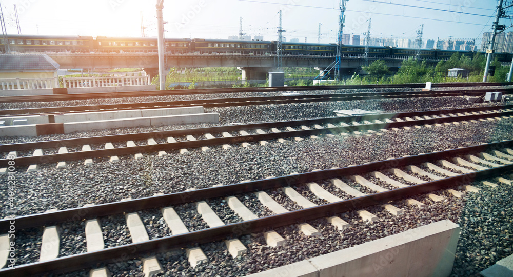 Detail of empty railroad tracks Stock Photo | Adobe Stock