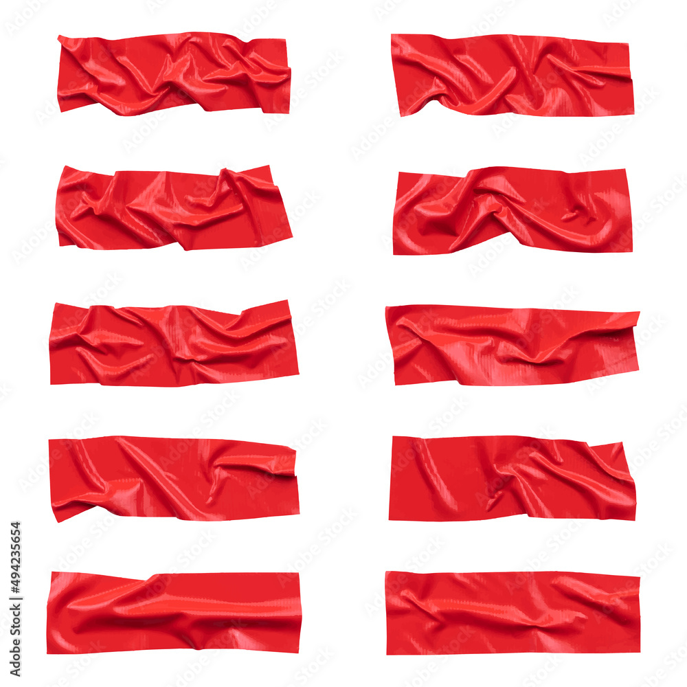 Red wrinkled adhesive tape isolated on white background. Red Sticky ...