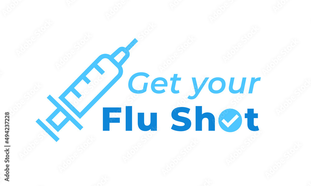 Get your Flu shot sign. Flu vaccine syringe icon. Influenza injection ...