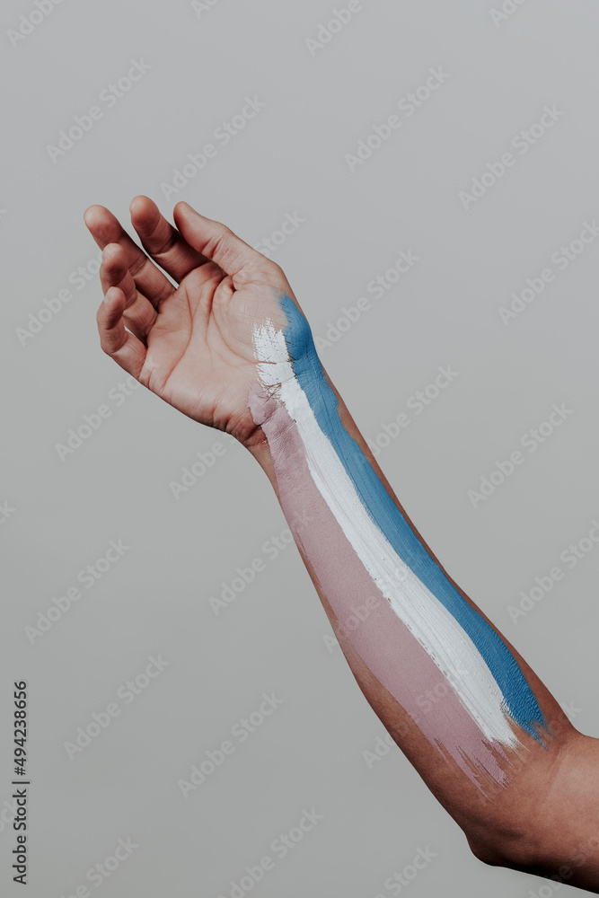 transgender pride flag in the arm of a person Stock Photo | Adobe Stock