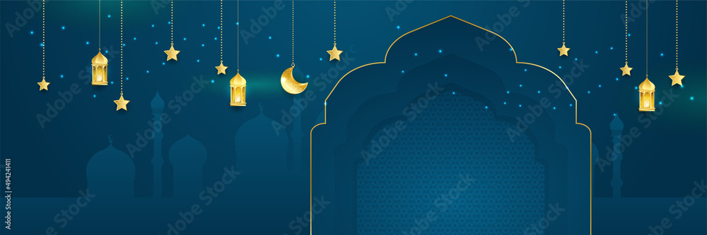 Stylish blue golden mosque design islamic banner background Stock ...