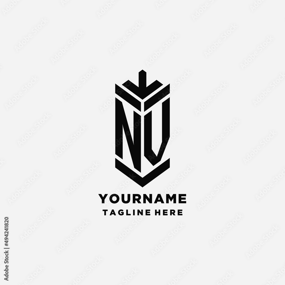 Initials NV shield logo design, creative monogram logo inspiration ...