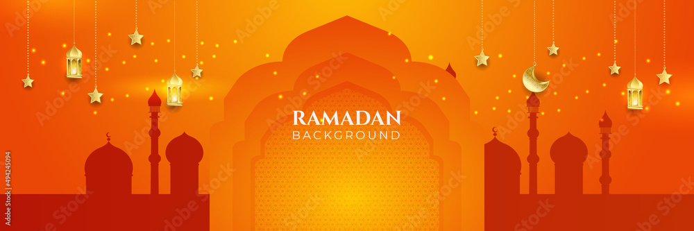 Stylish orange golden mosque design islamic banner background Stock ...