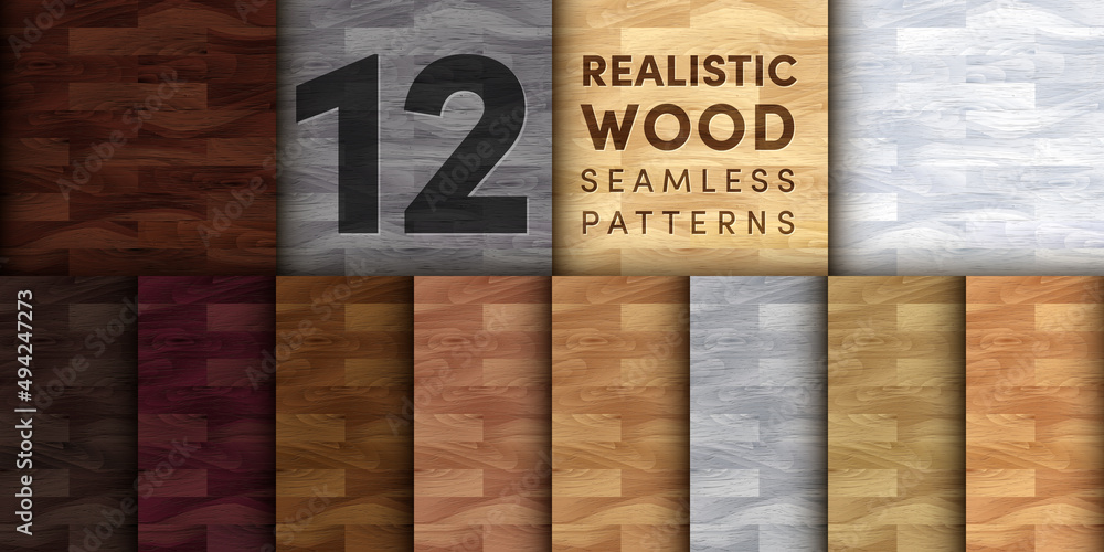 Realistic Wood seamless patterns set. Wooden plank, textured board ...