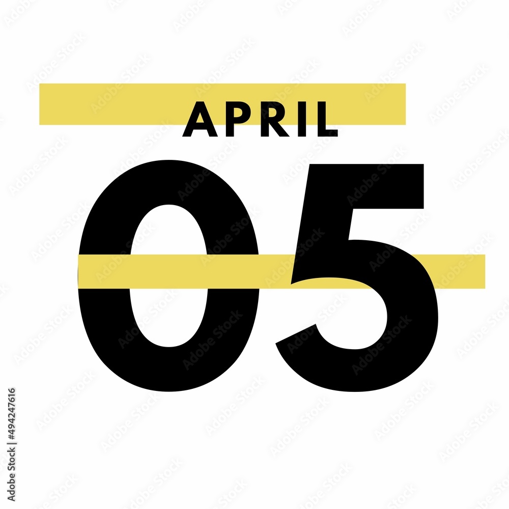 April 5 . Modern calendar icon .date ,day, month .Flat style calendar ...