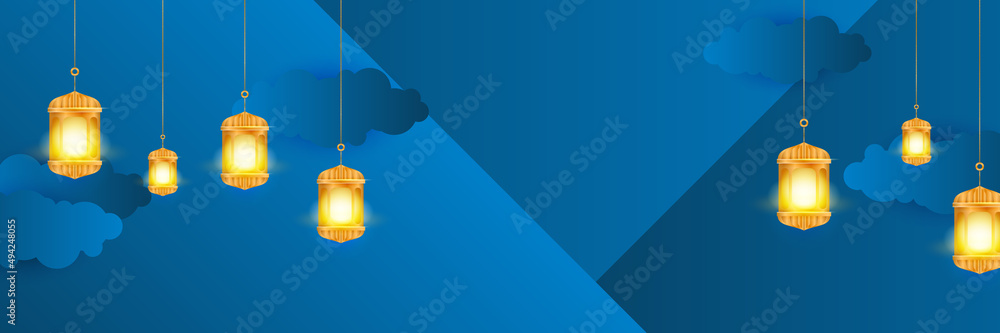 Stylish blue golden mosque design islamic banner background Stock ...