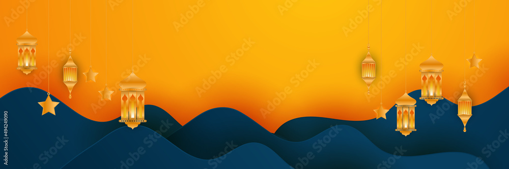 Stylish golden mosque design islamic banner background Stock Vector ...