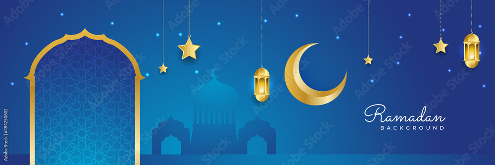 Stylish blue golden mosque design islamic banner background Stock ...