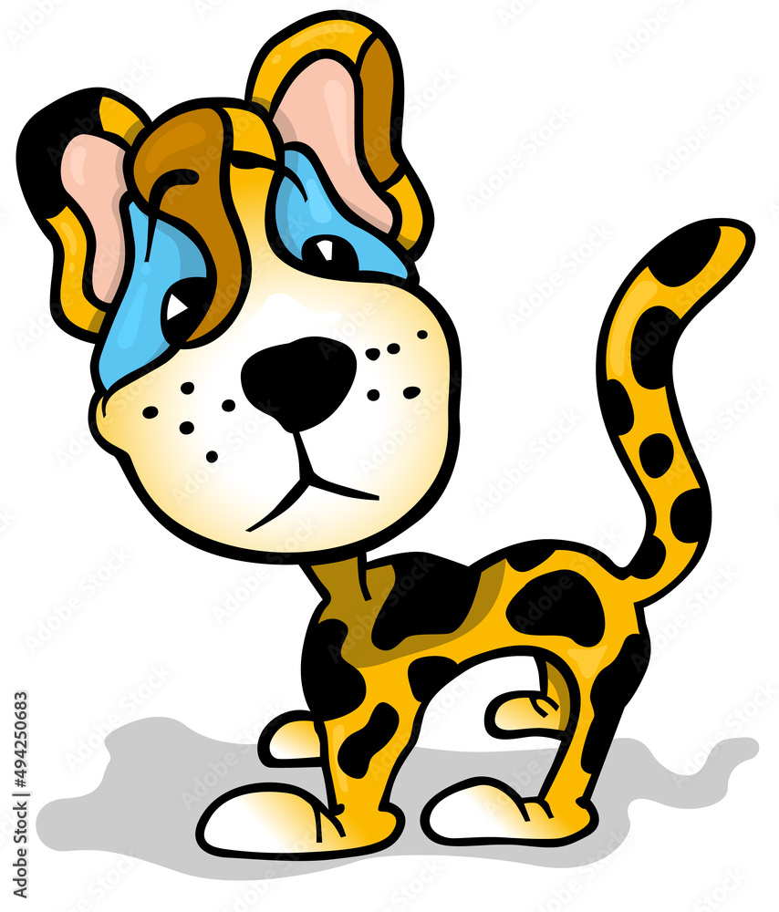 Funny Little Leopard with Blue Eyes and Turned Head - Colored Cartoon ...
