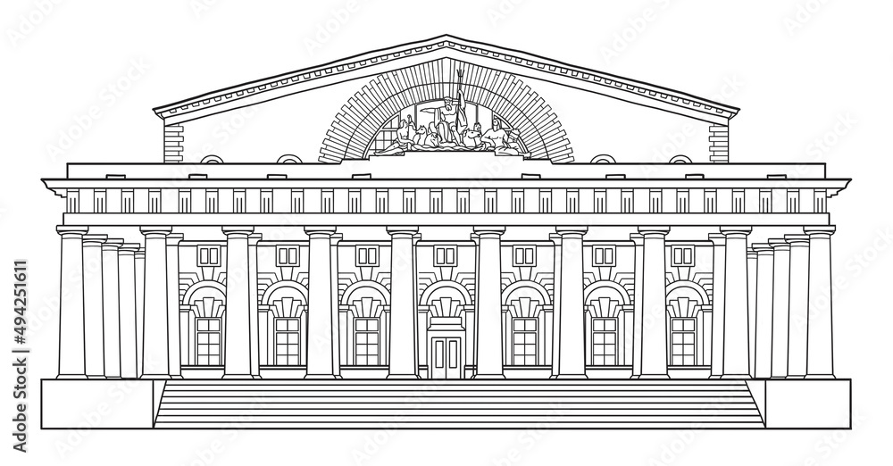 Old Saint Petersburg Stock Exchange building in Russia, line art ...