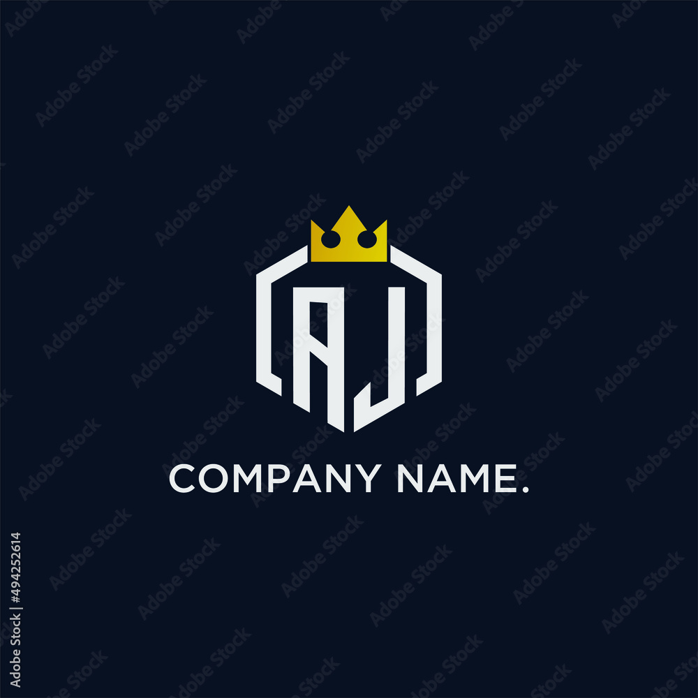 AJ initial monogram logo design for hexagon style & crown elegant image ...