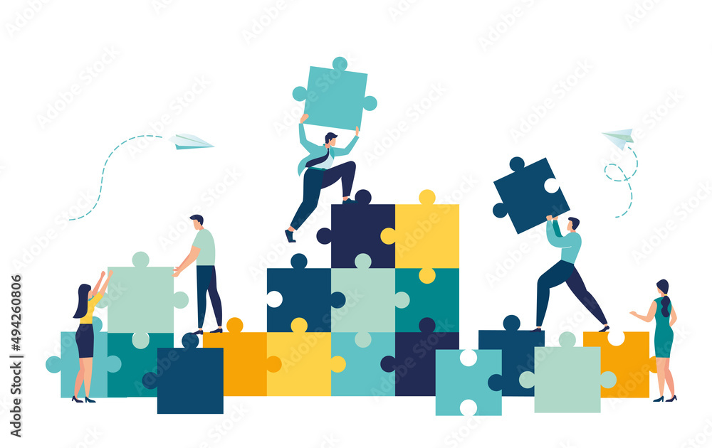 Teamwork character puzzle idea. Team metaphor. people connecting puzzle ...