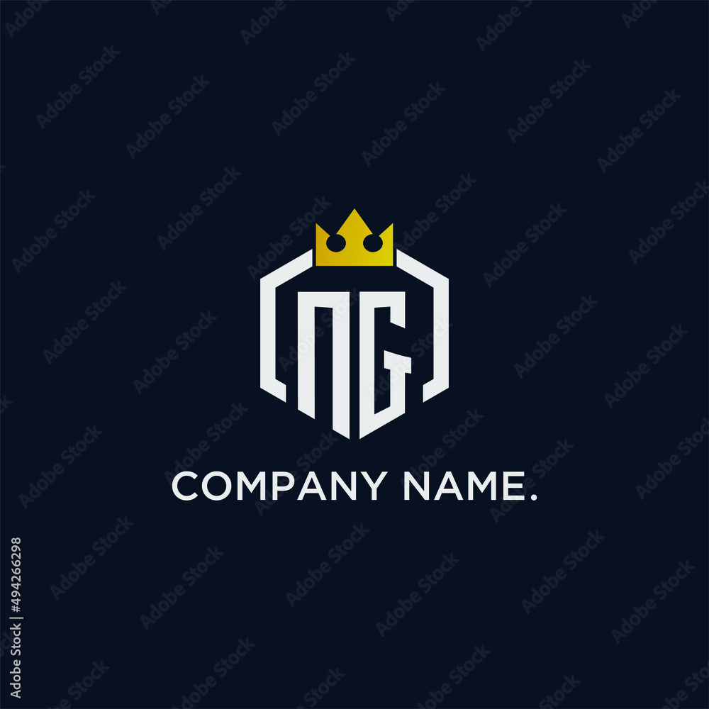 NG initial monogram logo design for hexagon style & crown elegant image ...