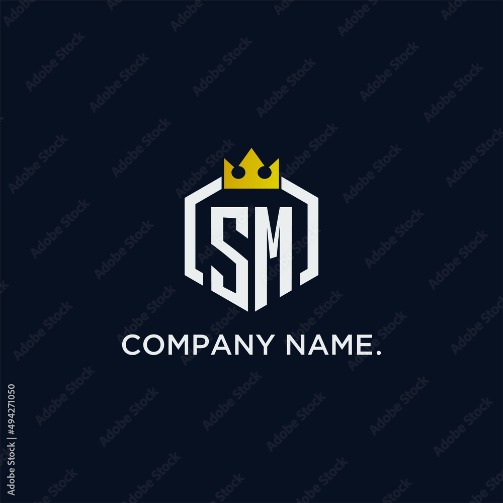 SM initial monogram logo design for hexagon style & crown elegant image ...