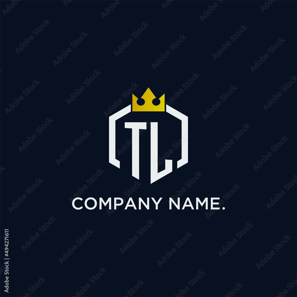 TL initial monogram logo design for hexagon style & crown elegant image ...