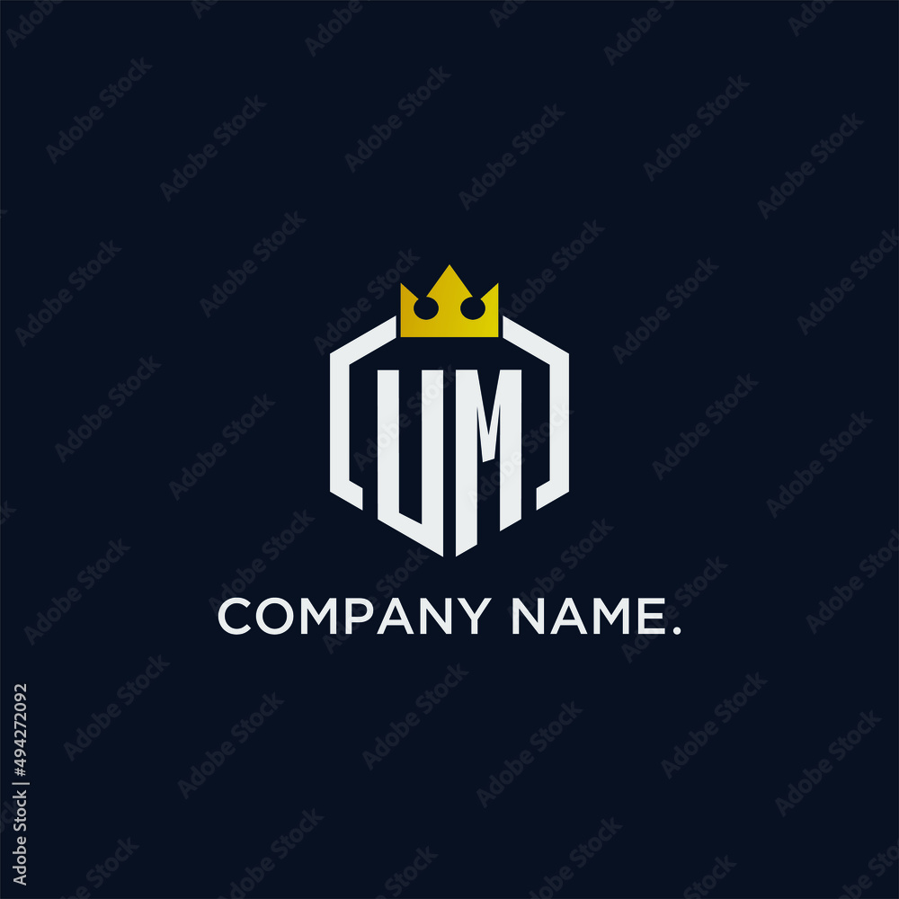 UM initial monogram logo design for hexagon style & crown elegant image ...