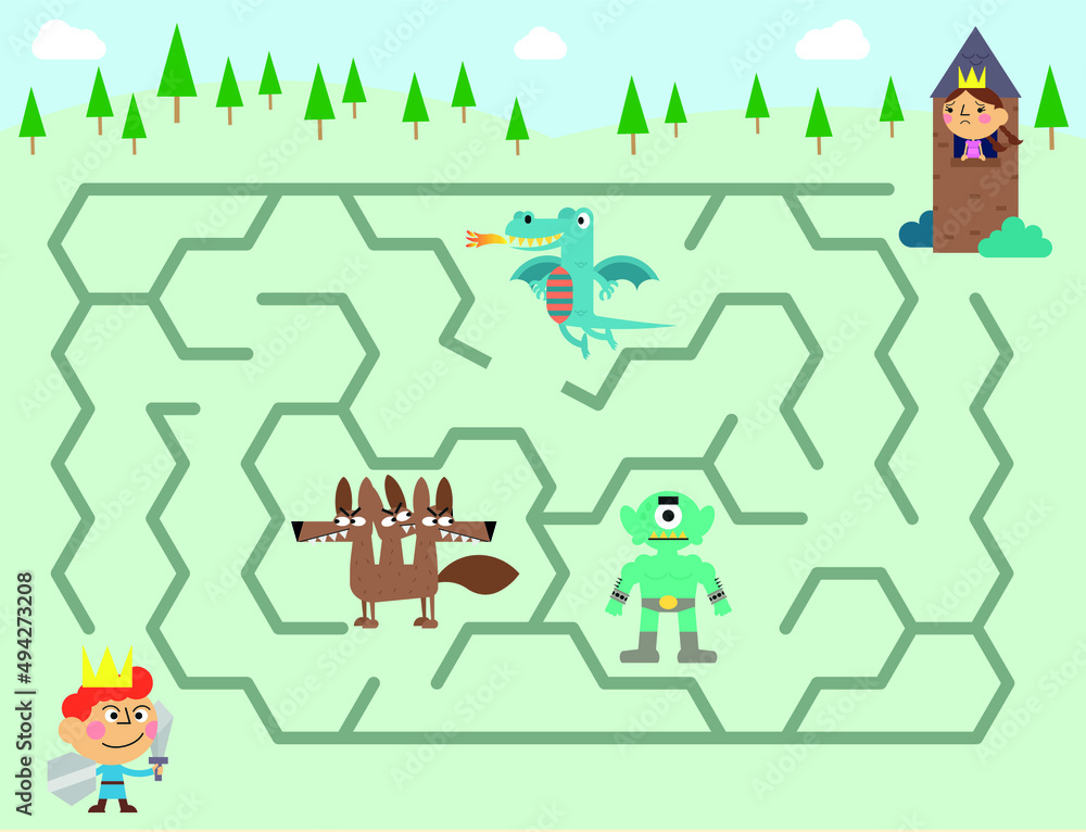 Cute prince maze, vector, illustration, labyrinth, puzzle, arrow, game ...