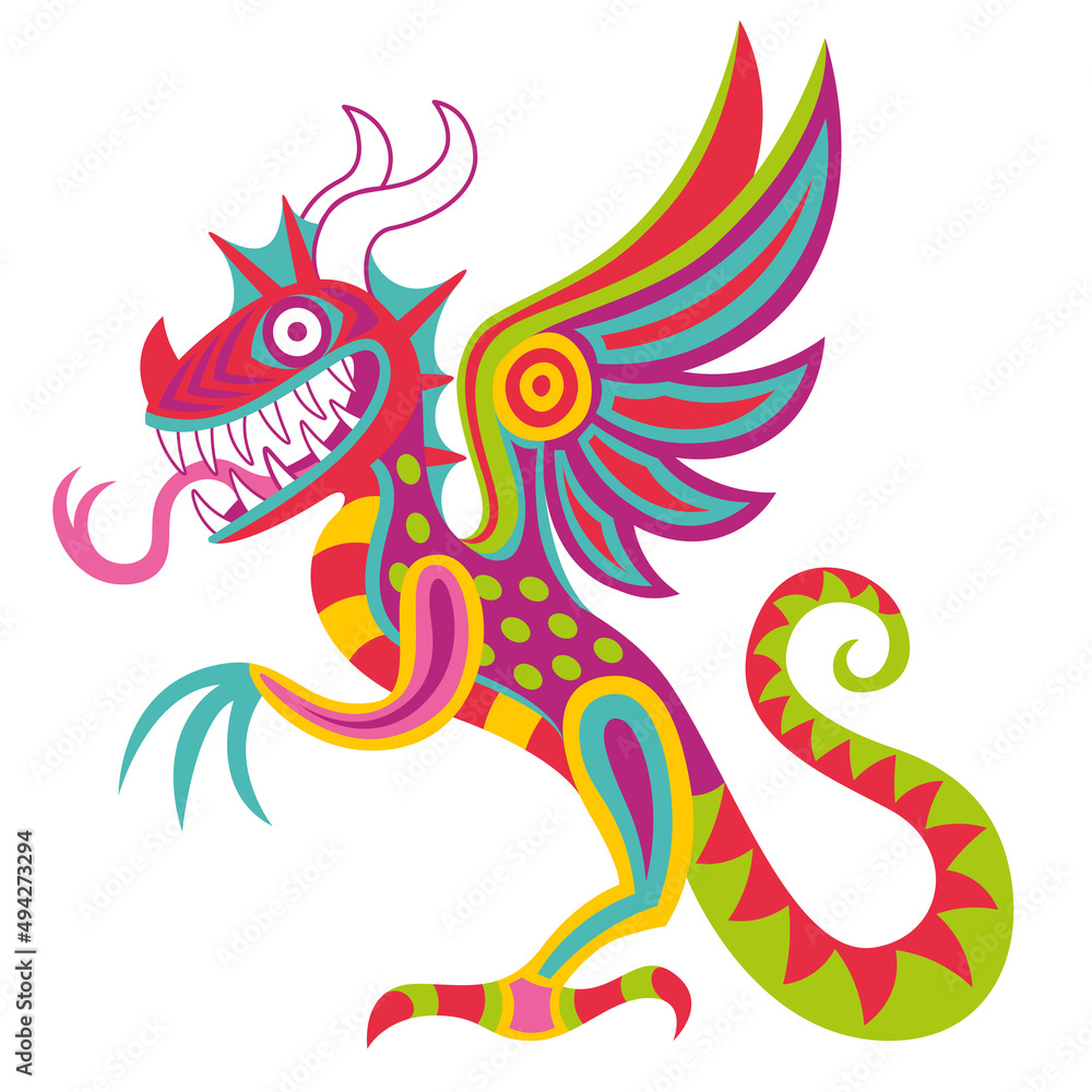 Isolated colored dragon alebrije mexican traditional cartoon Vector ...