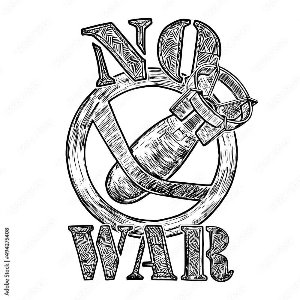 Vecteur Stock "No to war" vector freehand drawing isolated on white ...