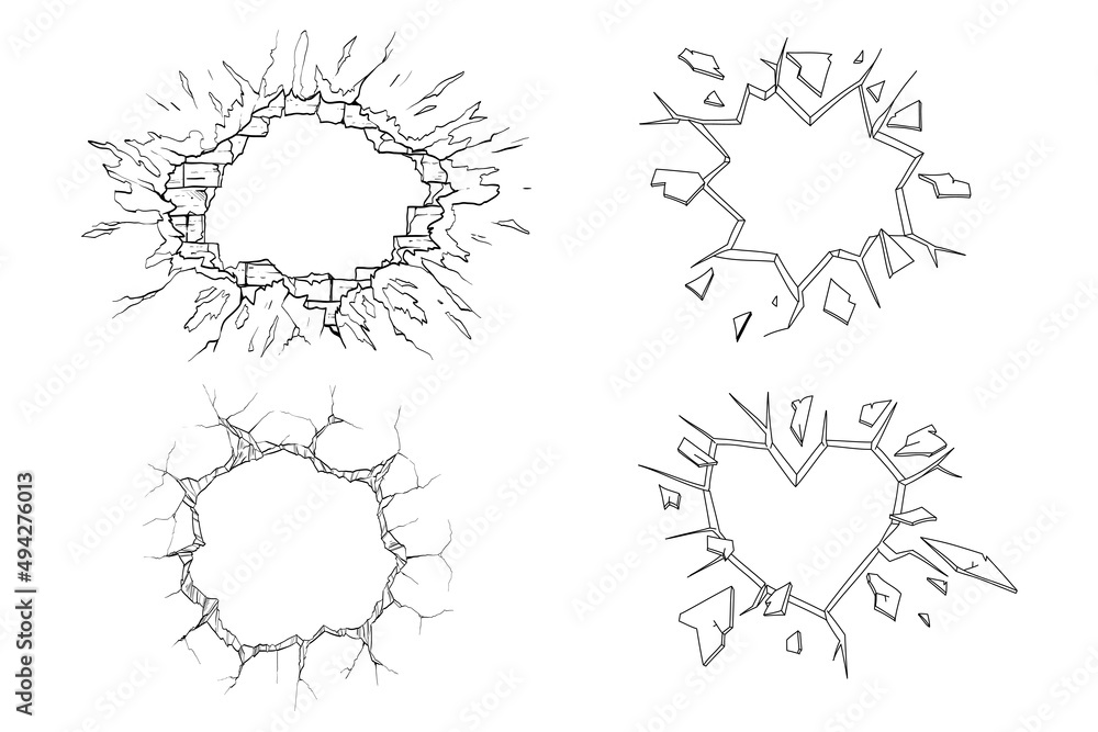 Hole in the wall. Comics style. Hand drawn vector illustration Stock ...