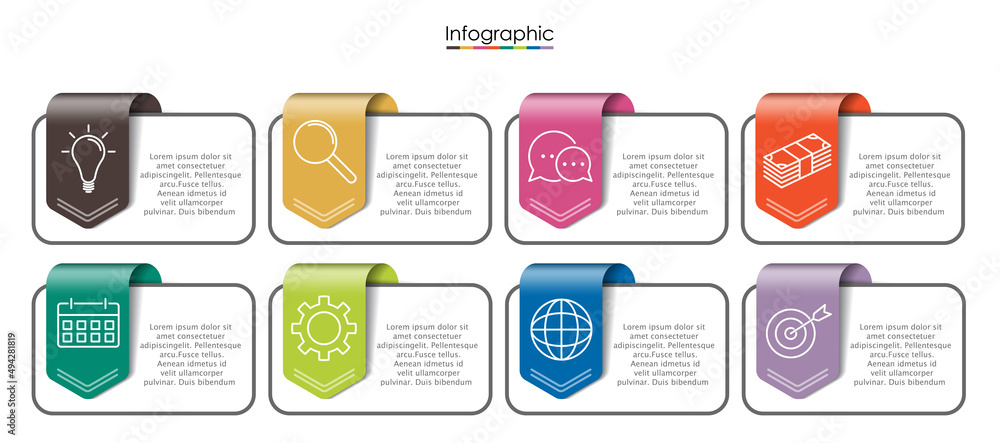 Vector infographic template with eight steps or options. Illustration ...
