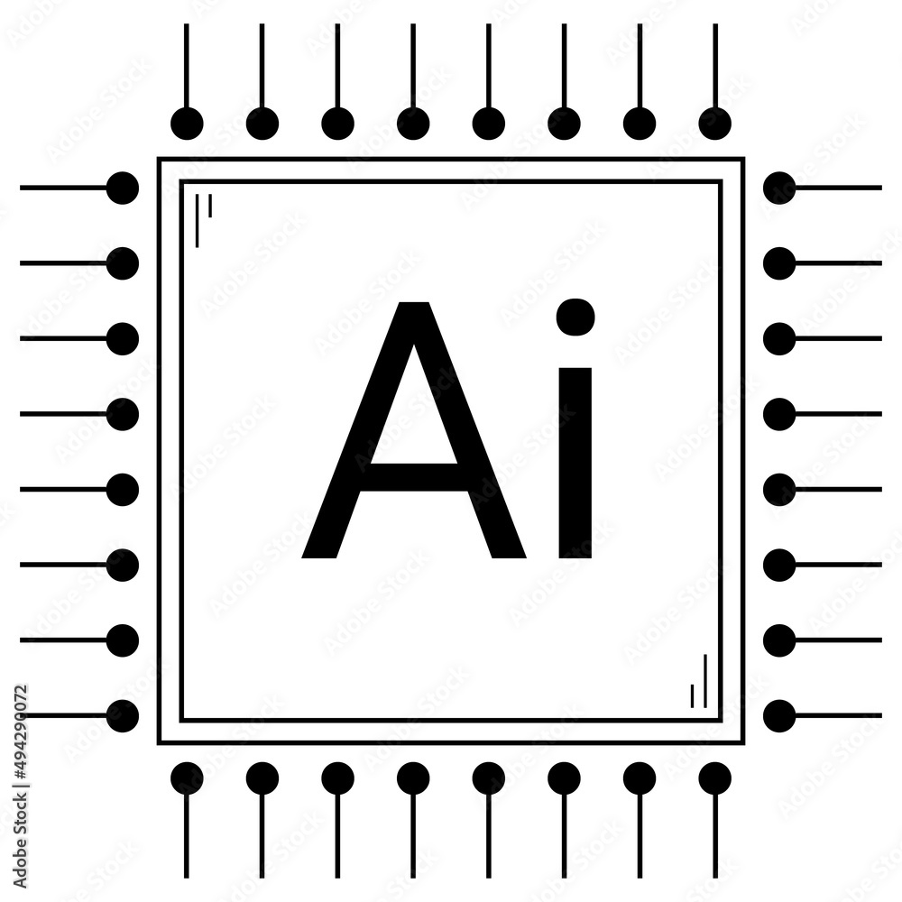 Hand drawn computer processor. Artificial intelligence. Microchip for ...