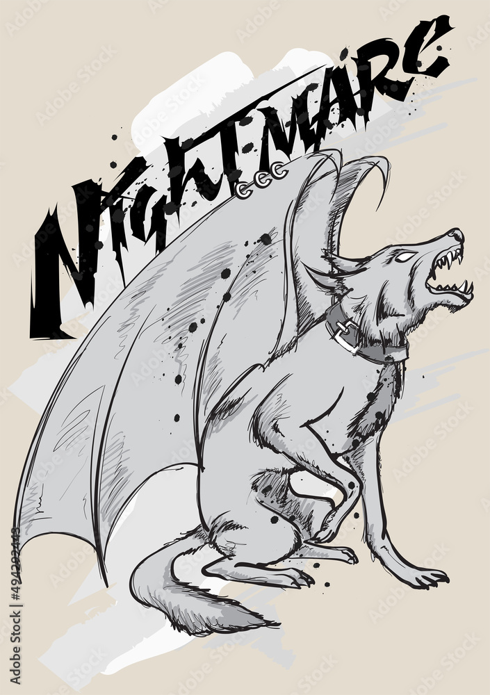 Mythical Winged Dog. A wolf with wings On a white background. Symbolic ...