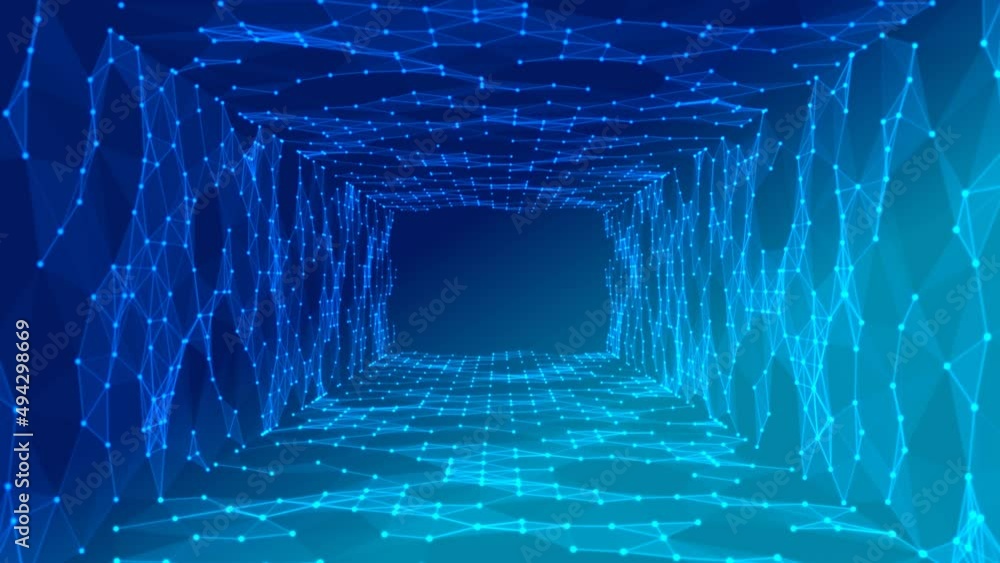 Animated blue intro background logo frame. Design moving mosaic tunnel ...