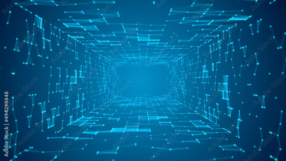 Animated blue intro background logo frame. Design moving mosaic tunnel ...