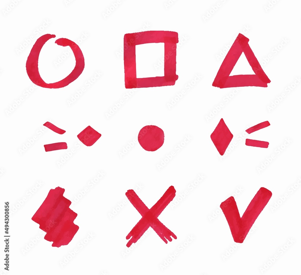 Hand-drawn marker symbols. Red marker. Set of vector elements. Symbols ...