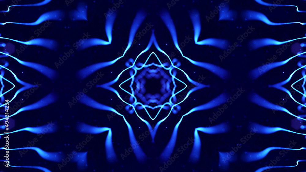 3d render. Abstract sci-fi background with glow particles form curved ...