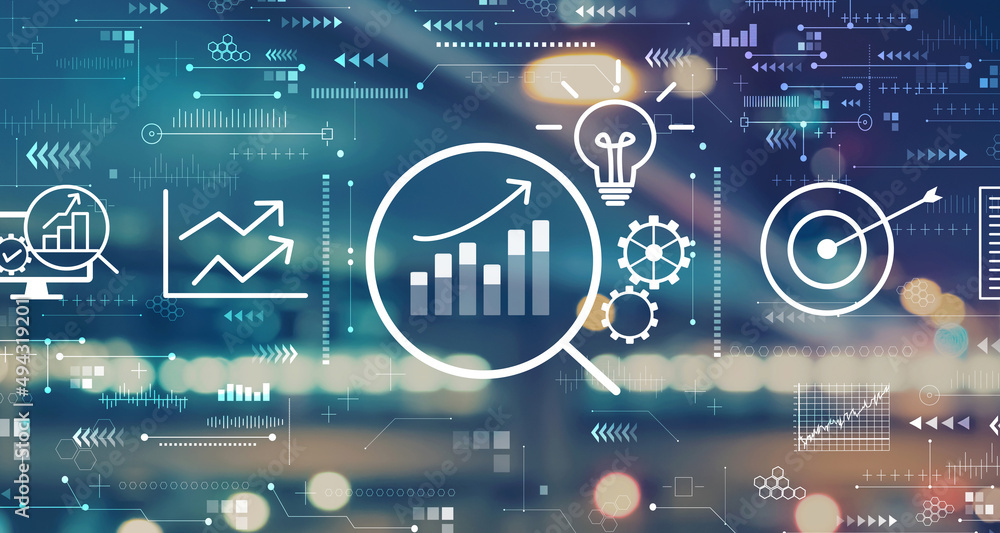 Data Analysis concept with blurred city abstract lights background ...